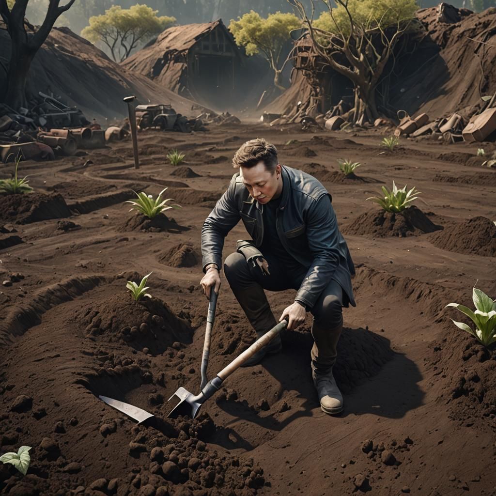 Elon Musk weeding the soil with a hoe - AI Generated Artwork ...