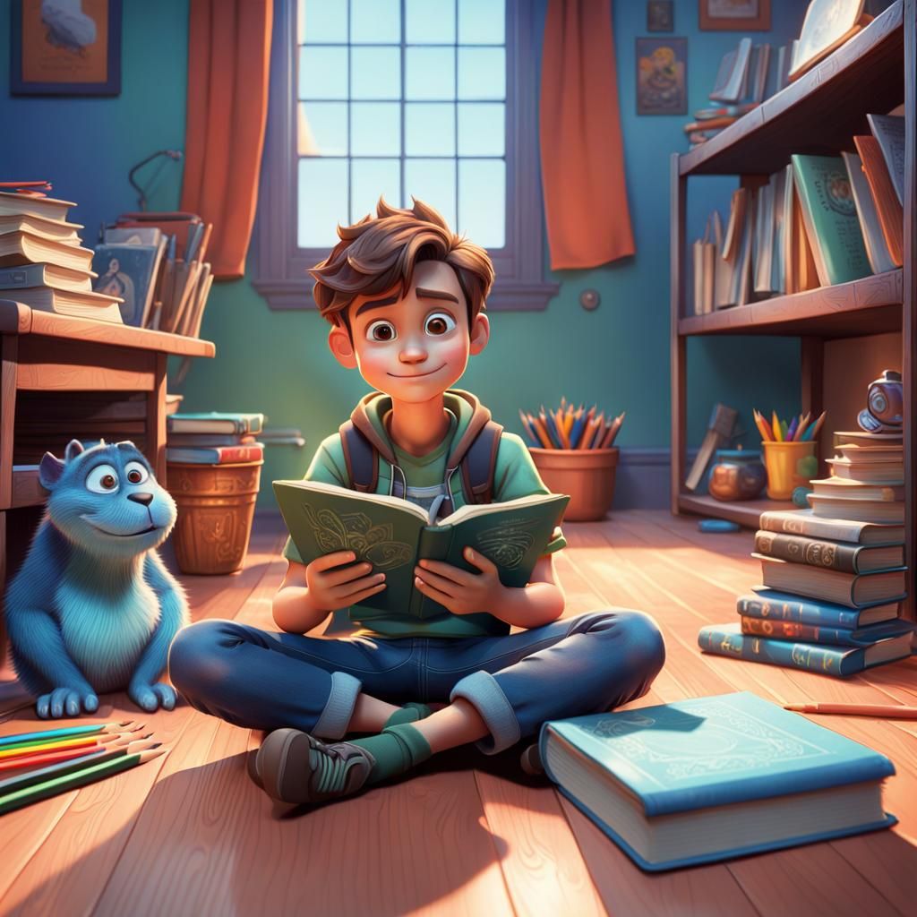 Pixar Boy Reading Book - AI Generated Artwork - NightCafe Creator