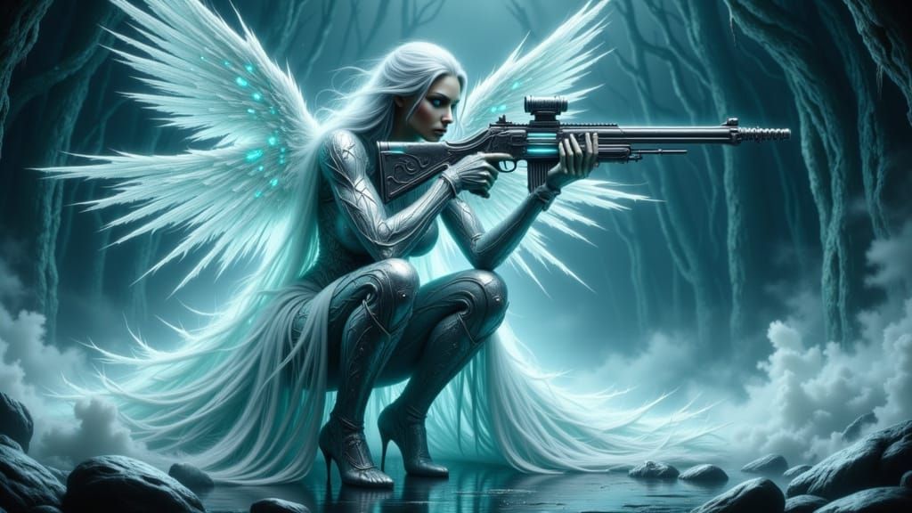 Futuristic Frost Angel Sniper - Ethereal Frost Angel in Futu...