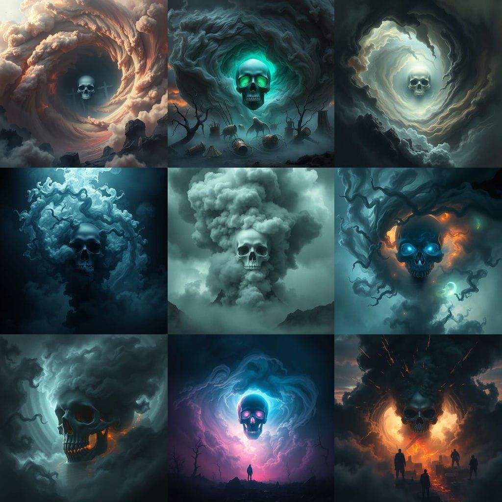 Enormous Smoke Vortex Unveils a Foggy Skull - AI Art
