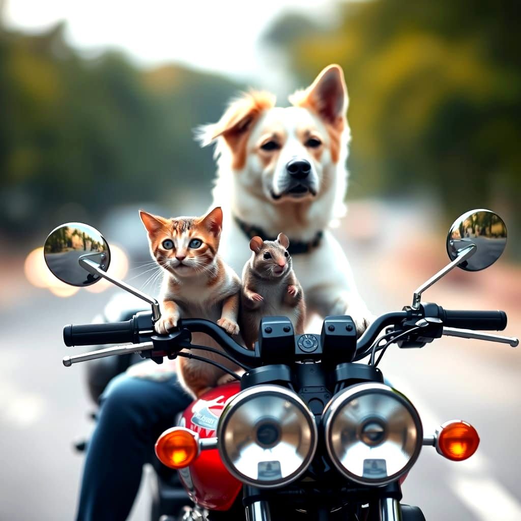 gato, raton, perro en moto - Unlikely Trio on a Motorcycle ...