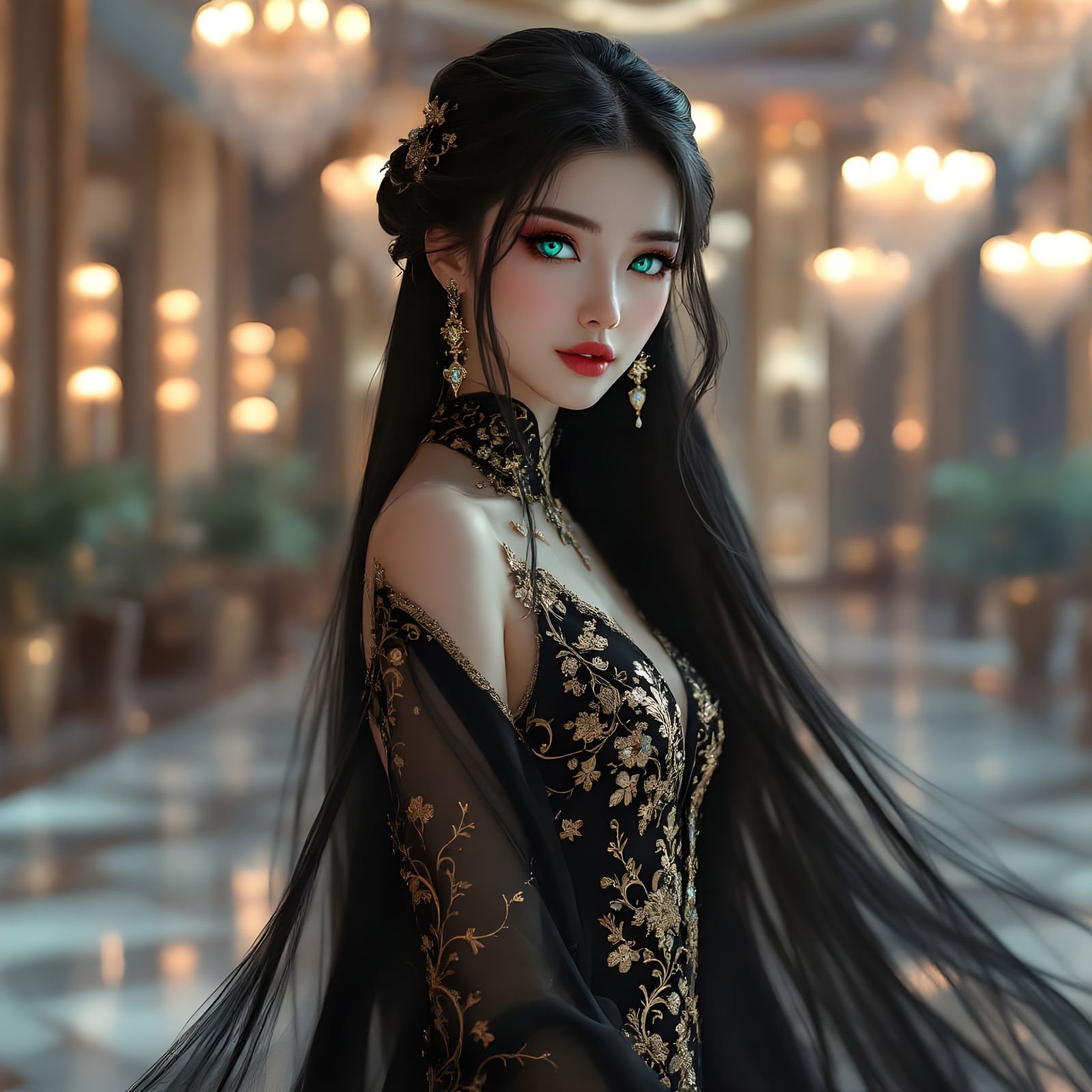 Mia - Ethereal Chinese Lady in Anime Style Ballroom