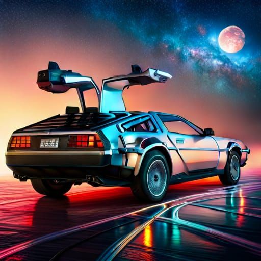 DeLorean car Time Machine Back to the future photorealistic intricately ...
