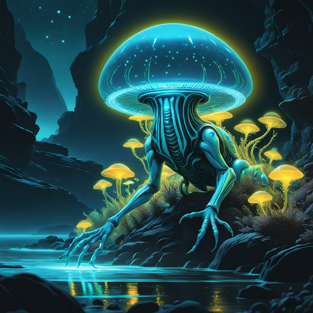 Mycelium based life forms - Alien Night Shore: Bioluminescen...