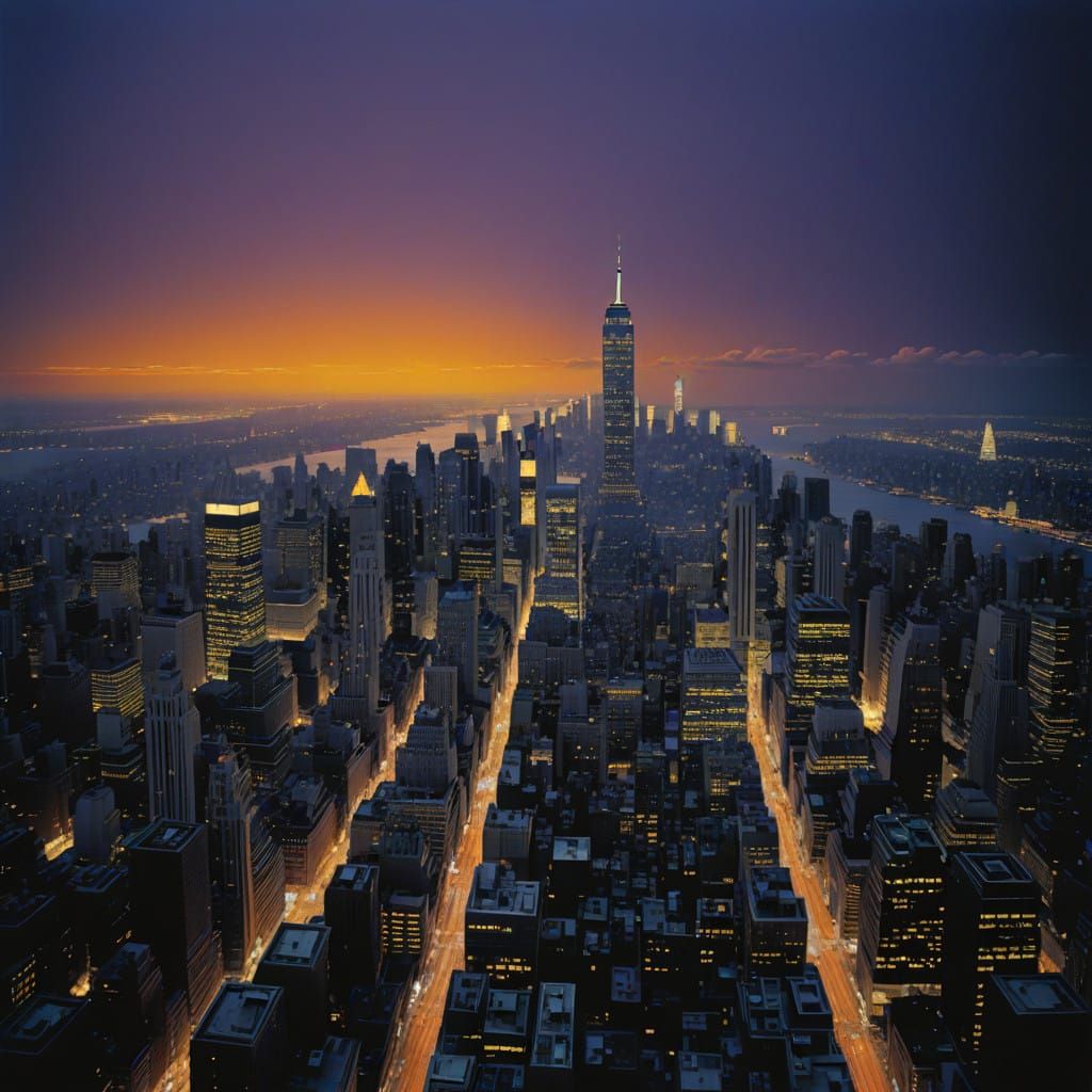 Solarization effect Center of Manhatan view top down look