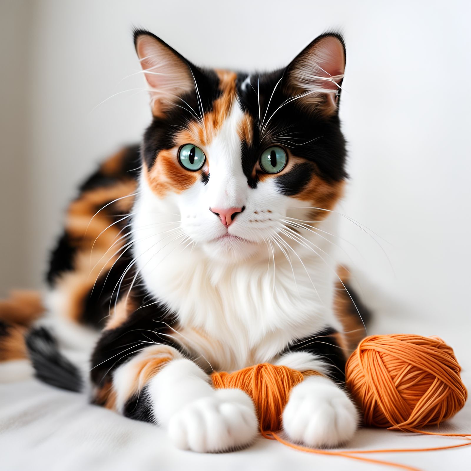Pretty Calico Cat Playing With Her Ball Of Yarn - AI Generated Artwork ...