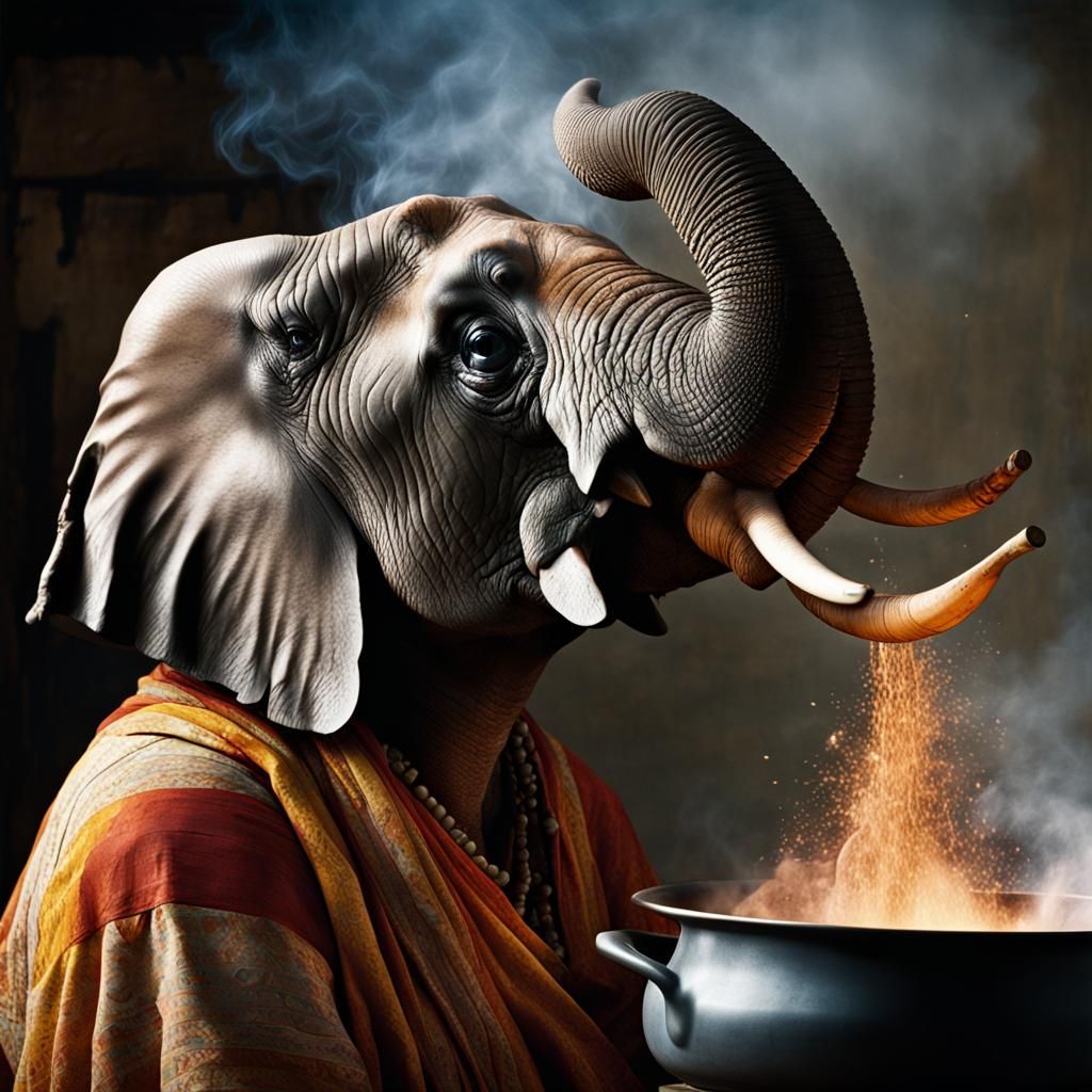 Elephant mother cooking - AI Generated Artwork - NightCafe Creator