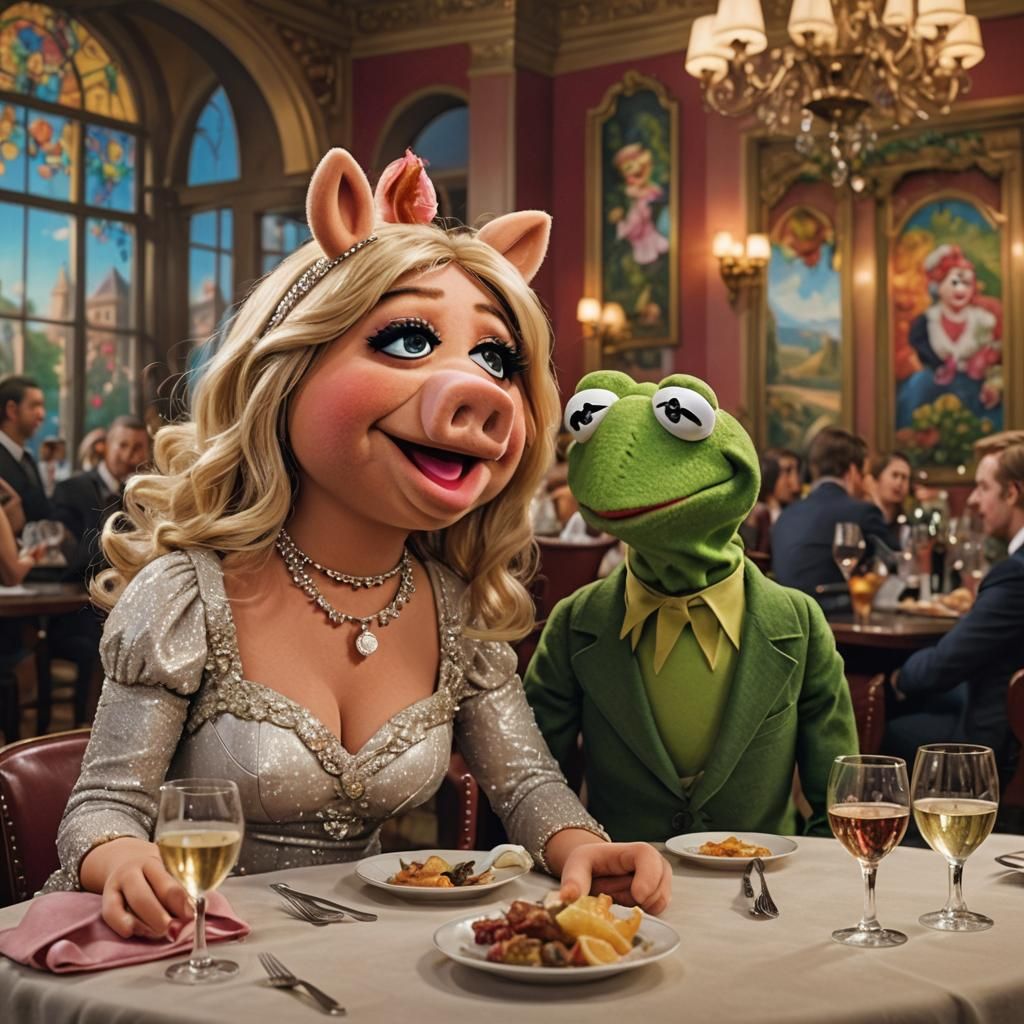 Miss Piggy and Kermit on a date in a fancy restaurant. - AI Generated ...