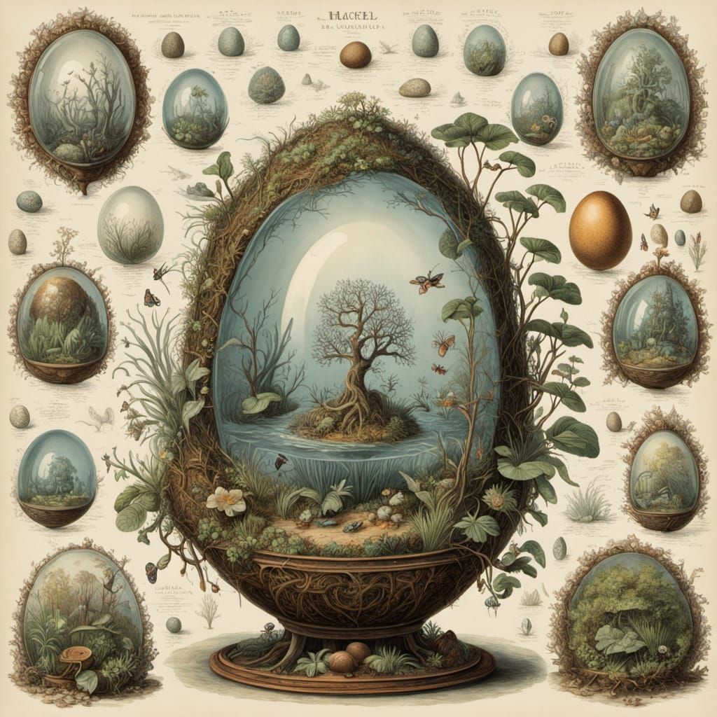 Ethereal Surrealist Glass Egg Ecosystem - AI Art