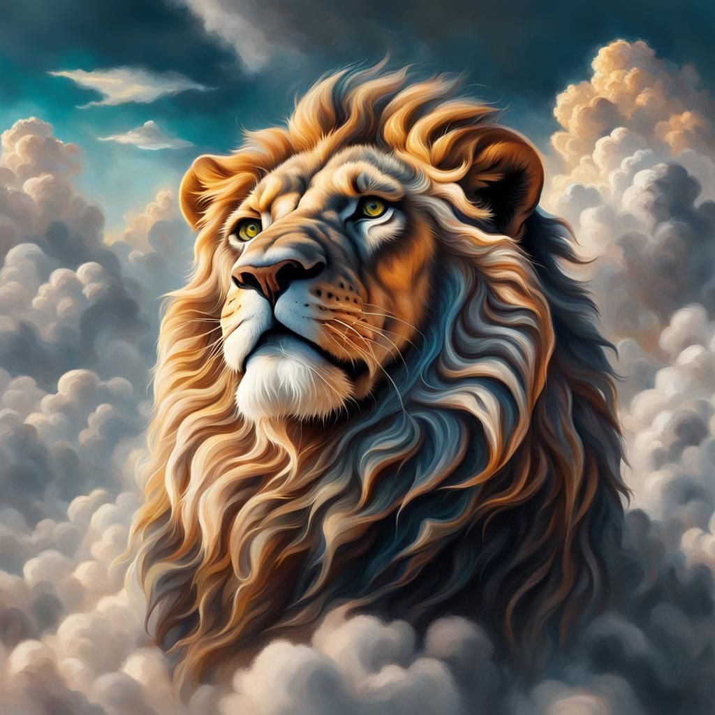 illusion of a lion head in the clouds that is also a praying hand - AI ...