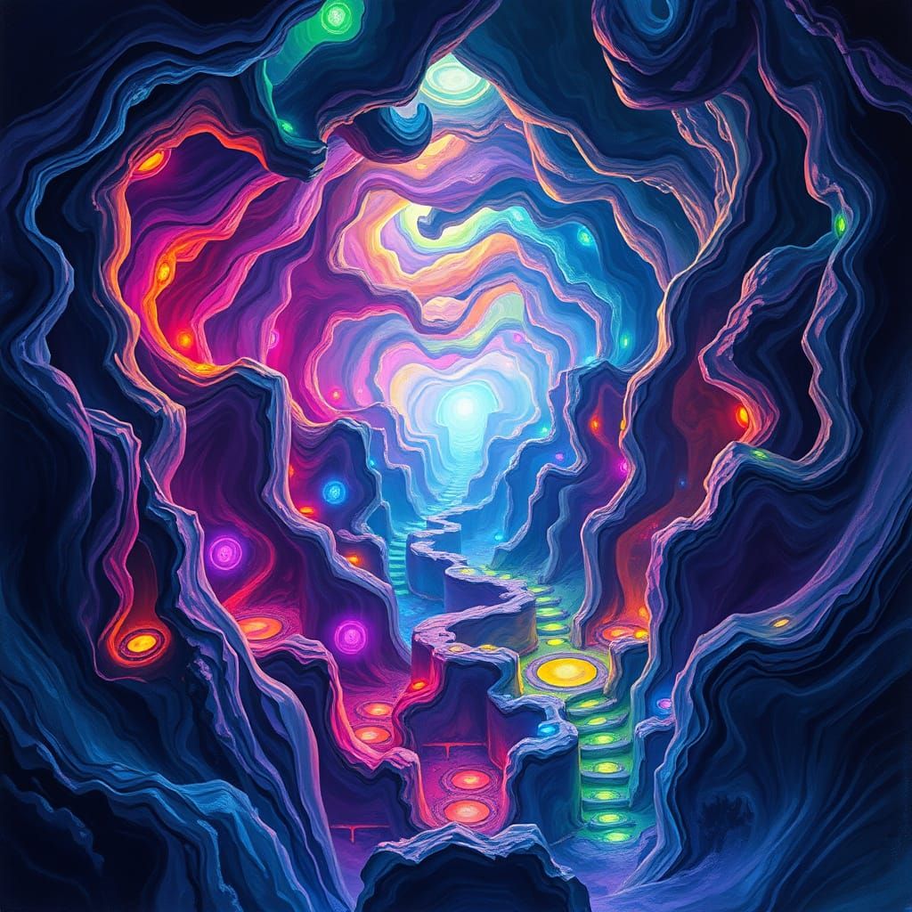 Maze of Shadows - Multicoloured Pencil Art Maze of Whimsical...