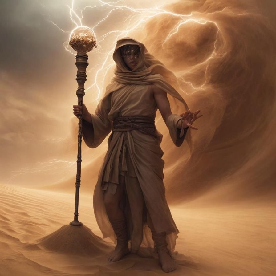 sand mage (eyes closed) with staff creating a time stasis bubble that ...