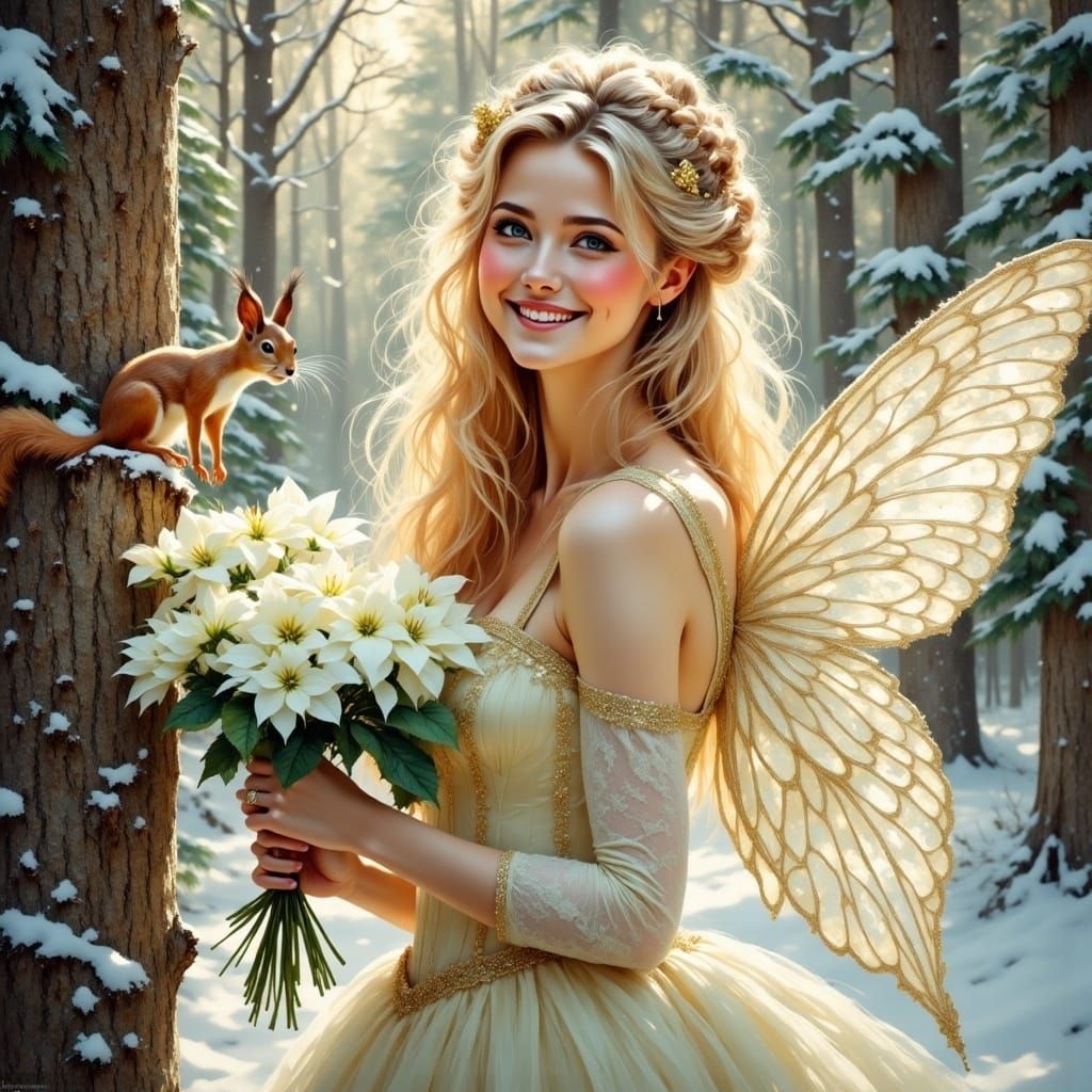 Squirrel fairy - Enchanted Fairy in Snowy Forest