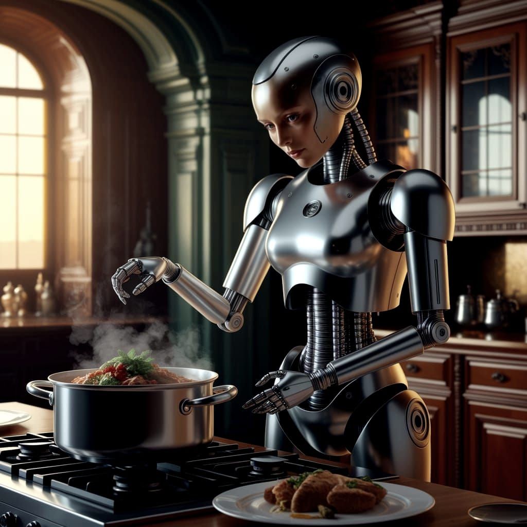 A cooking droid - Metallic Cooking Droid in Hauntingly Beaut...