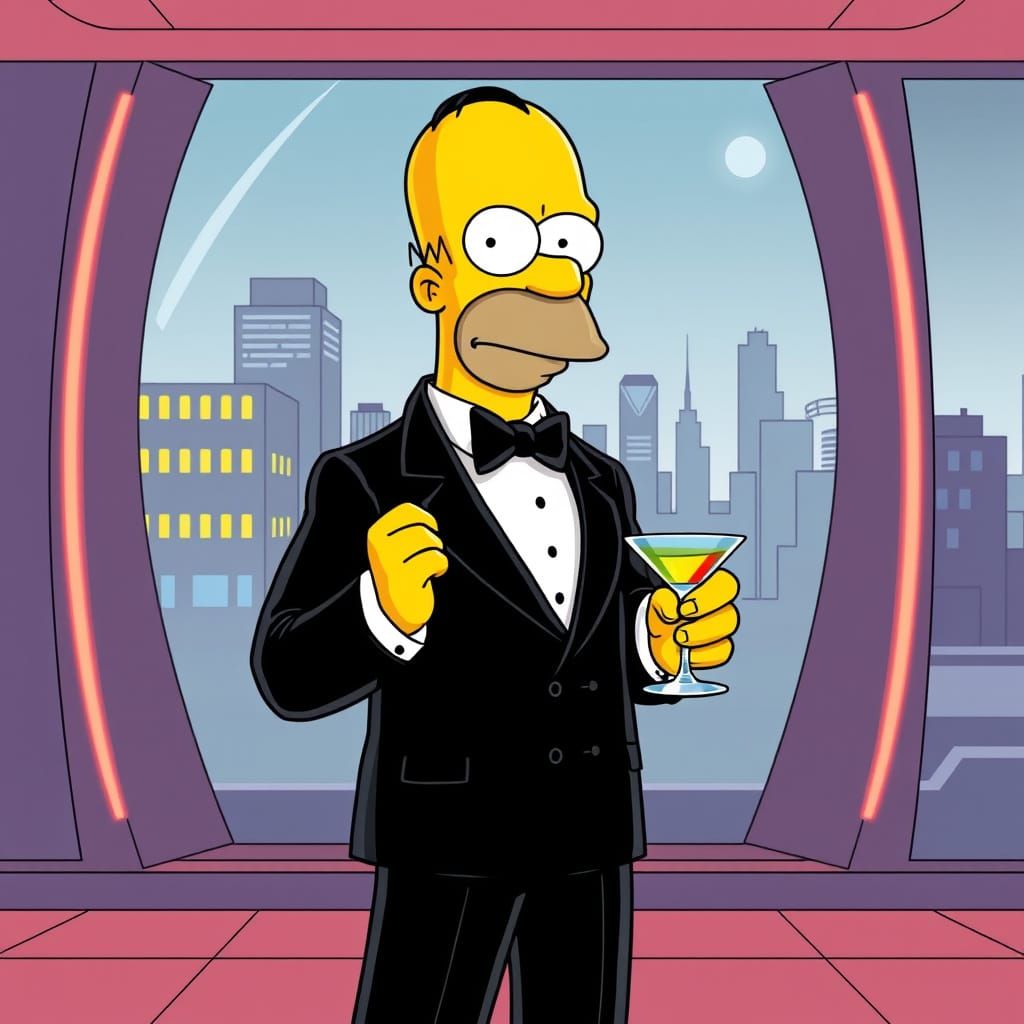 James Bond Meets Homer Simpson in Retro-Futuristic... - AI Art