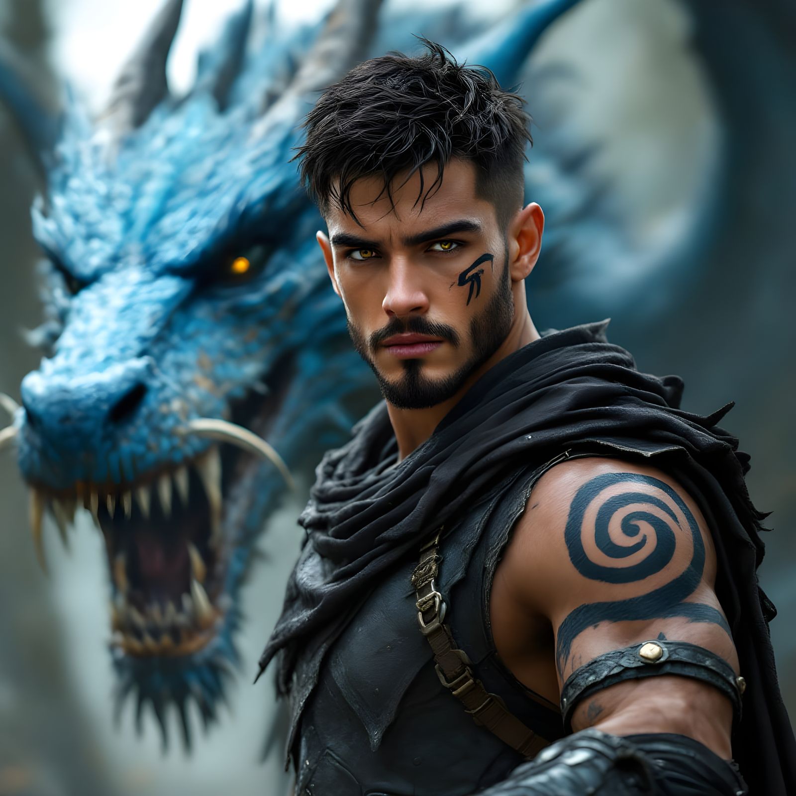 Xaden Riorson and Sgaeyl - Shadow Warrior with Blue Dragon i...