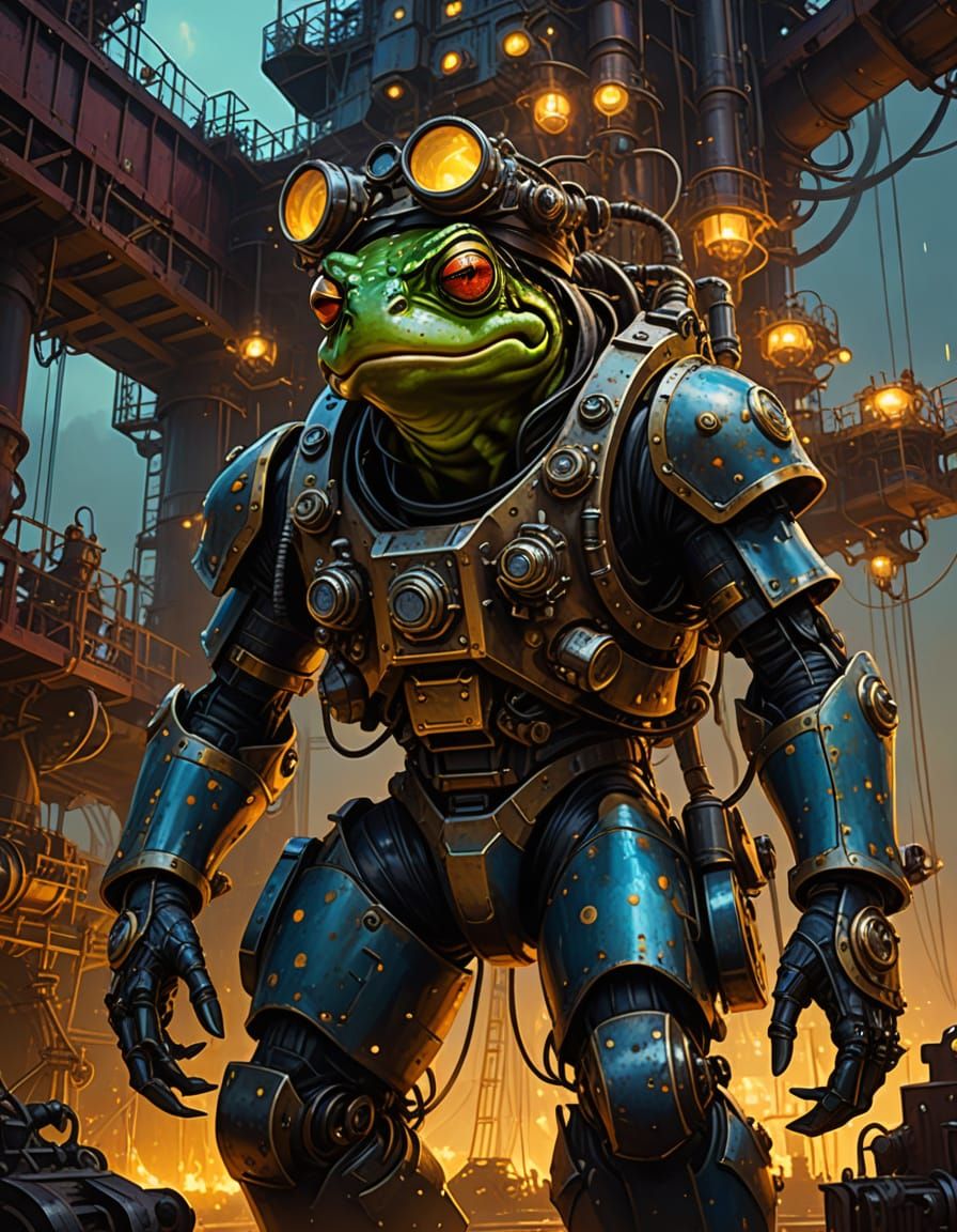 Frog Magi-Tech Knights Ascend Oilpunk Rig in Vibra... - AI Art