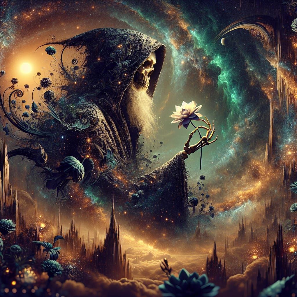 death the grim reaper holding the flower of life in his hand 5 - AI ...