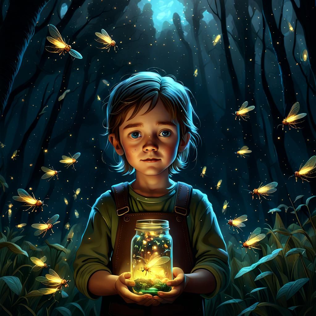 Fireflies: a child with flyeflies jar - AI Generated Artwork ...