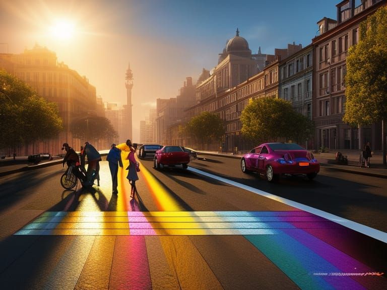 Cute Lovely Rainbow Sunset crossing trough pedestrian crossing in ...