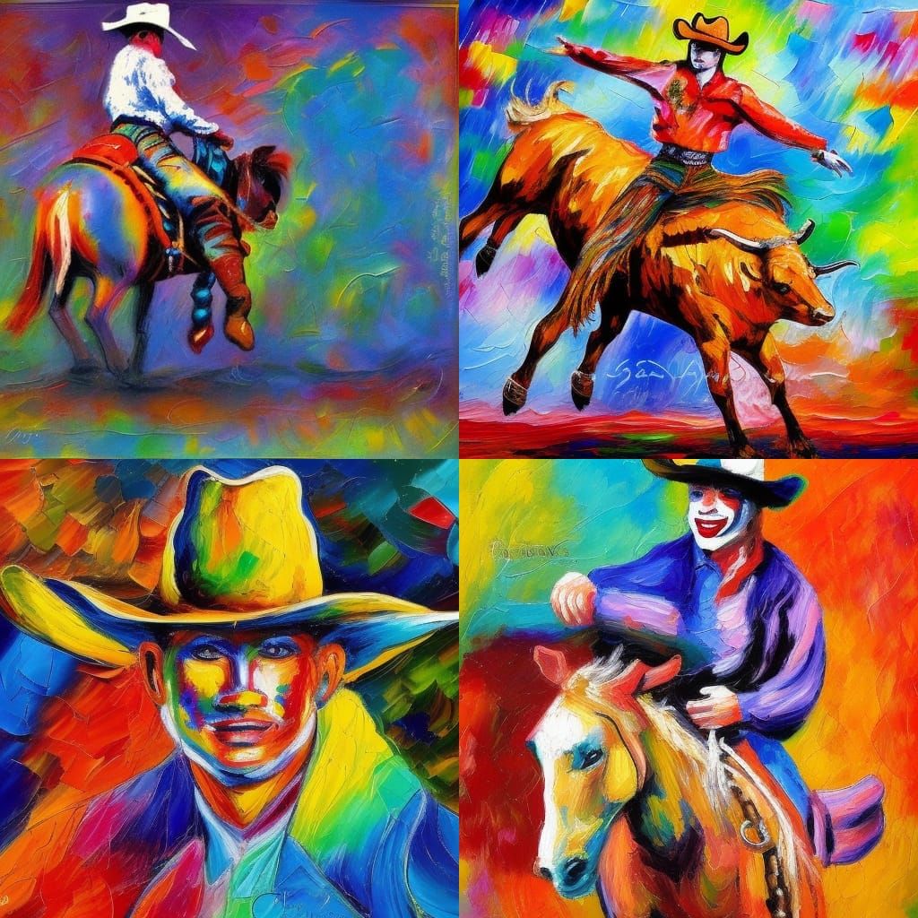 Rodeo Cowboy Clowns Colorful Realistic - AI Generated Artwork ...