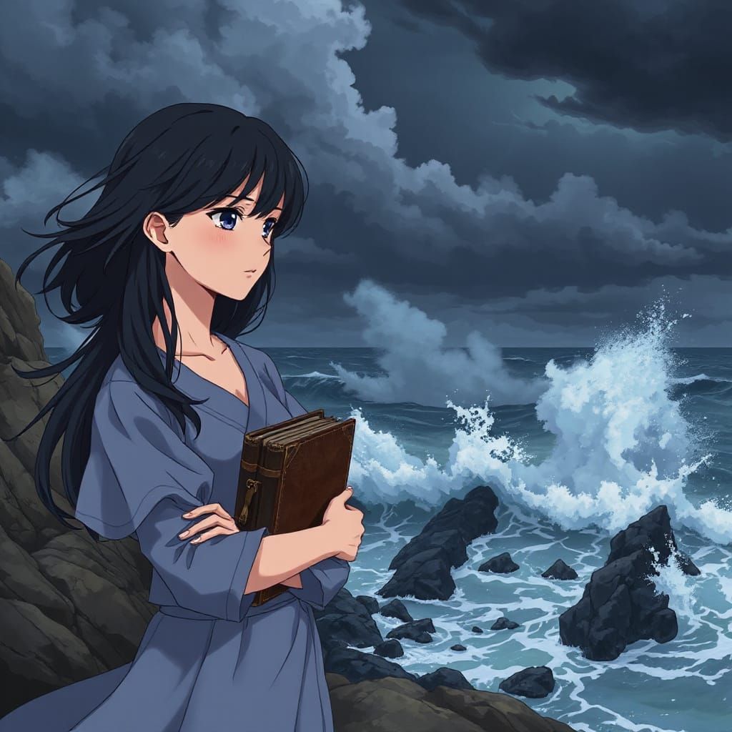 Gothic Realism Portrait of a Young Woman on a Wind... - AI Art