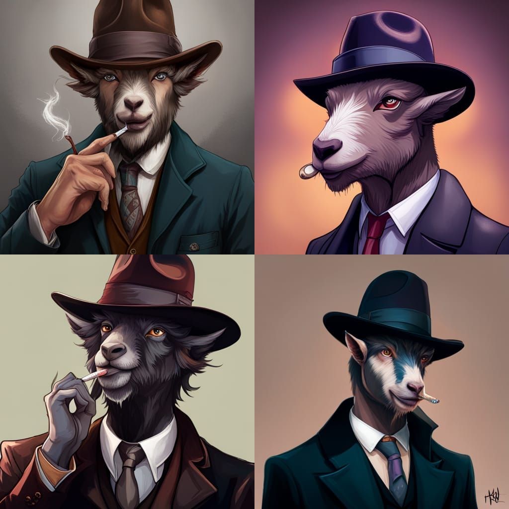 anthropomorphic goat detective fedora smoking cigarette furry - AI ...