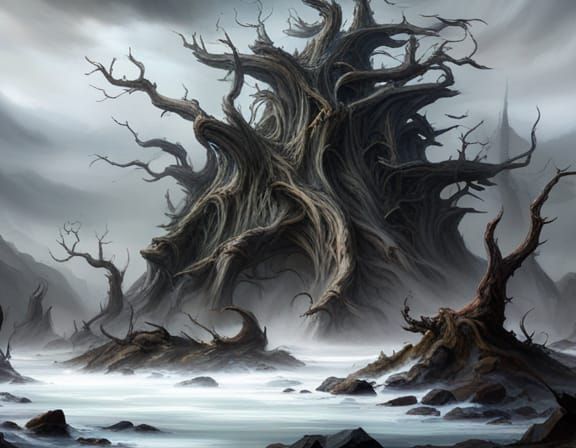 Thorned abominations of screaming treants with clawed branches dark ...