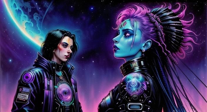(I'll Be Waiting:1.3)) epic cosmic cyberpunk synthwave (color ink and ...