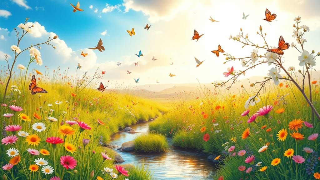 Natures Grand Awakening - Vibrant Spring Landscape in Whimsi...