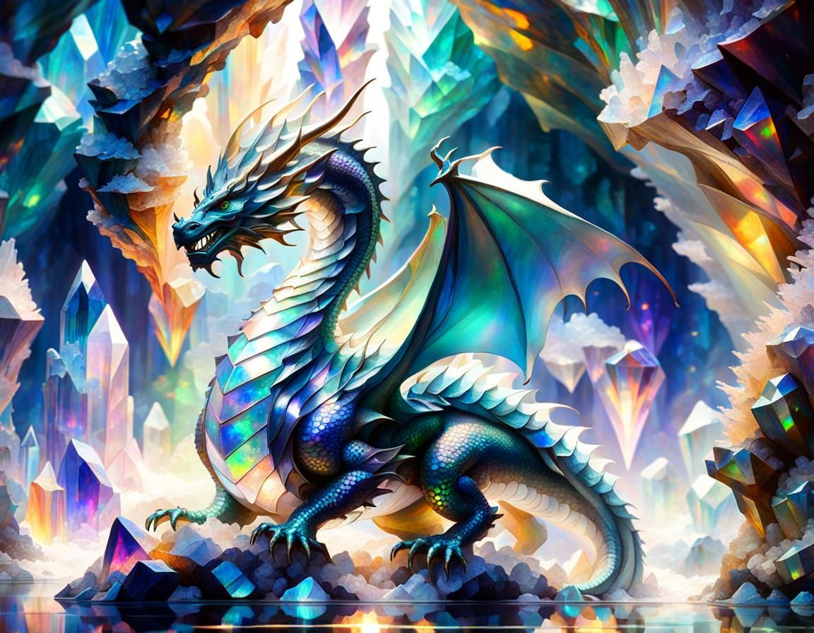 "opal crystal dragon, crystal cave - AI Generated Artwork - NightCafe ...