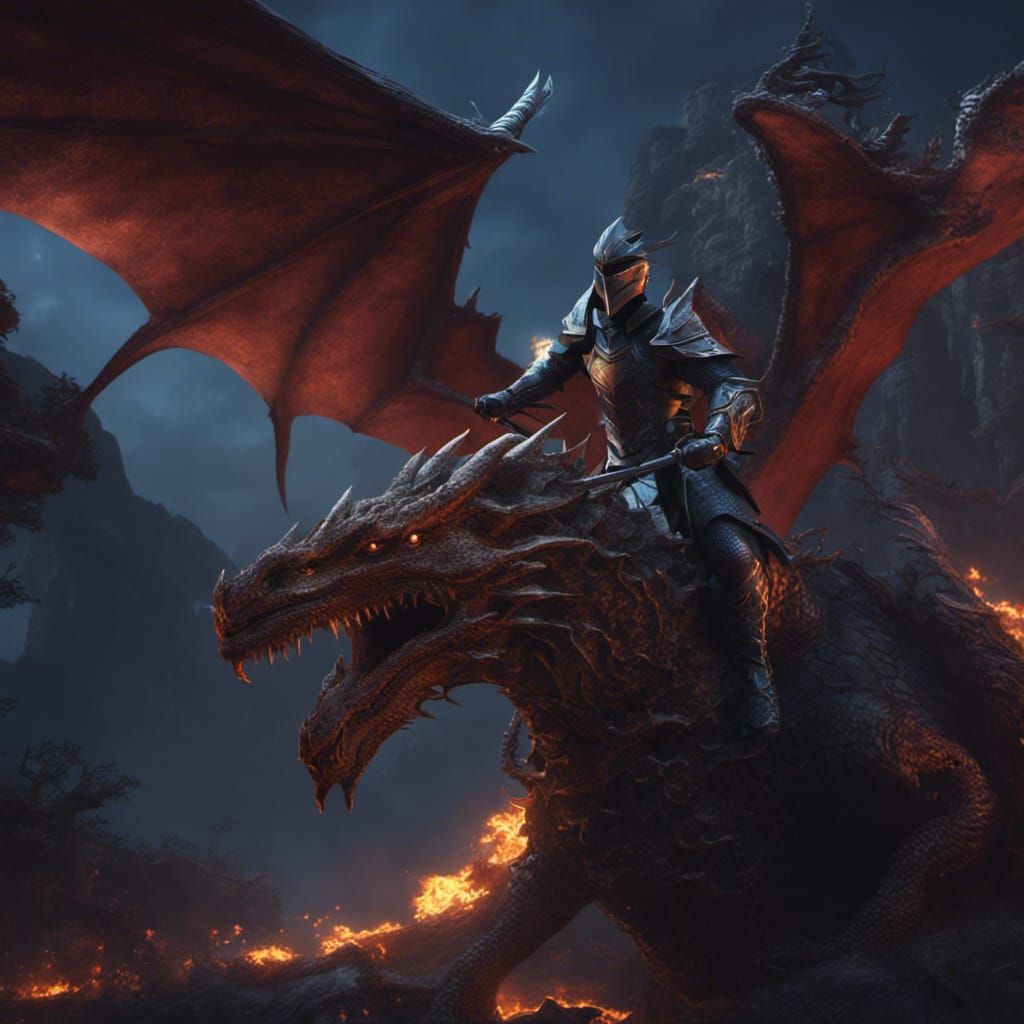 Knight riding a dragon at night - AI Generated Artwork - NightCafe Creator