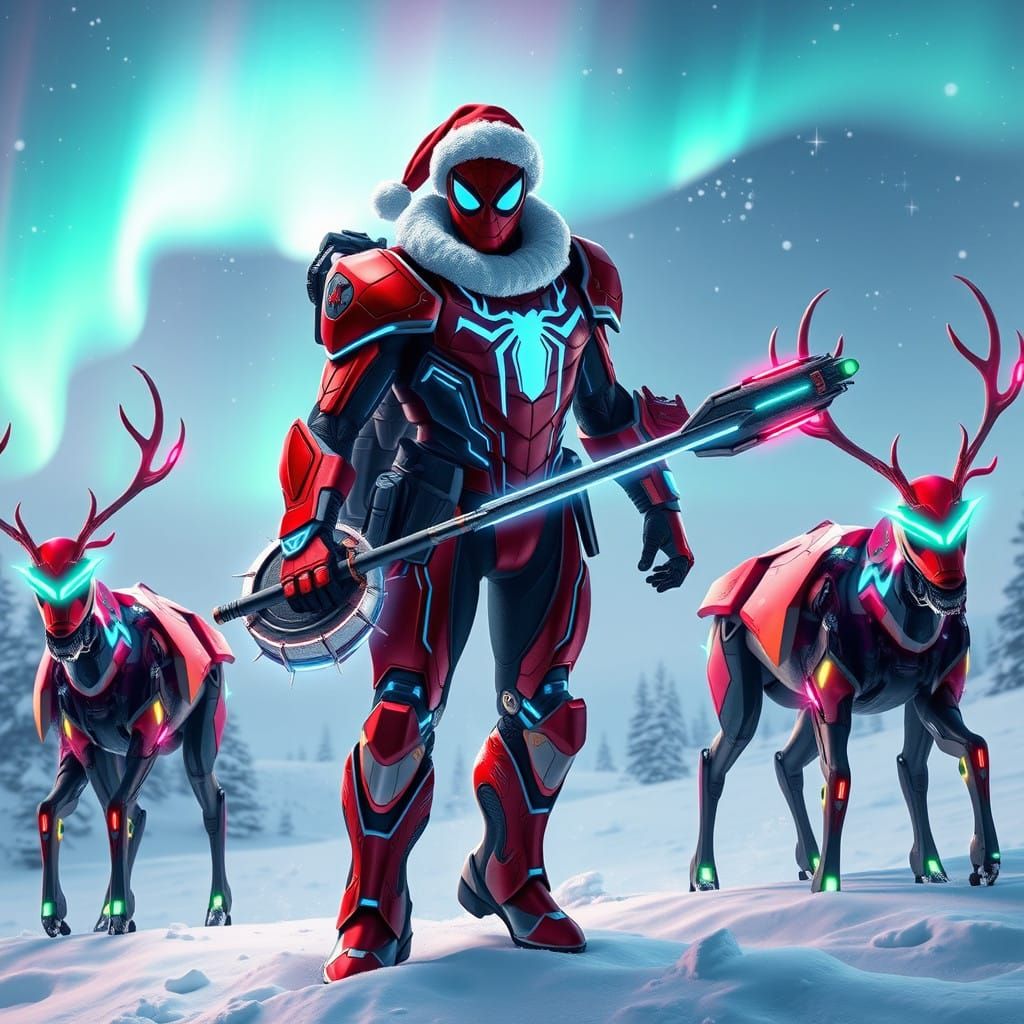 Spider Santa with Xmas-themed Keyblade