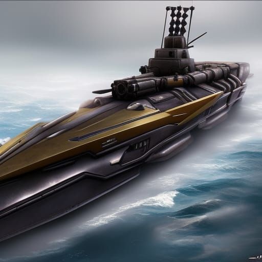 Photorealistic Concept-art Fantasy sci fi river gunboat by Artist ...