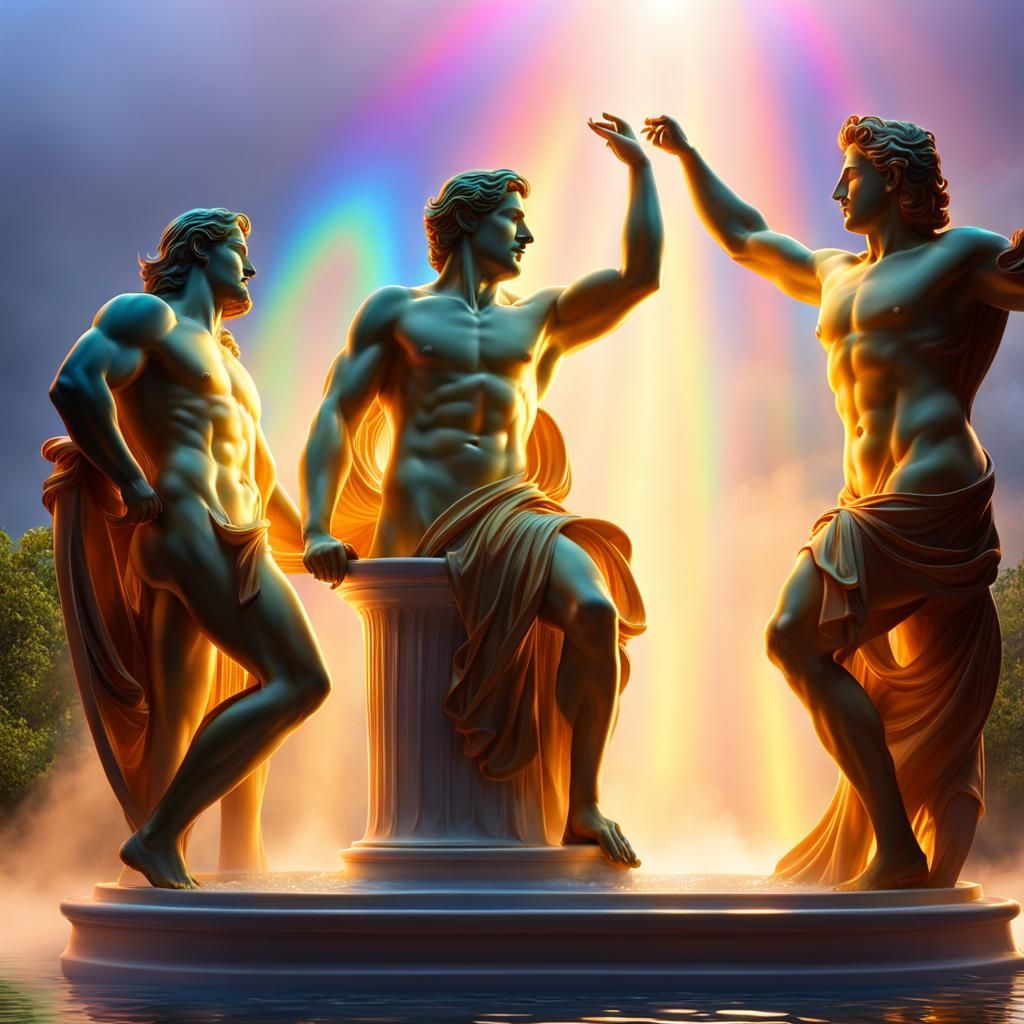 Statues of the male greek gods taking a bath, dynamic lighting, hd ...