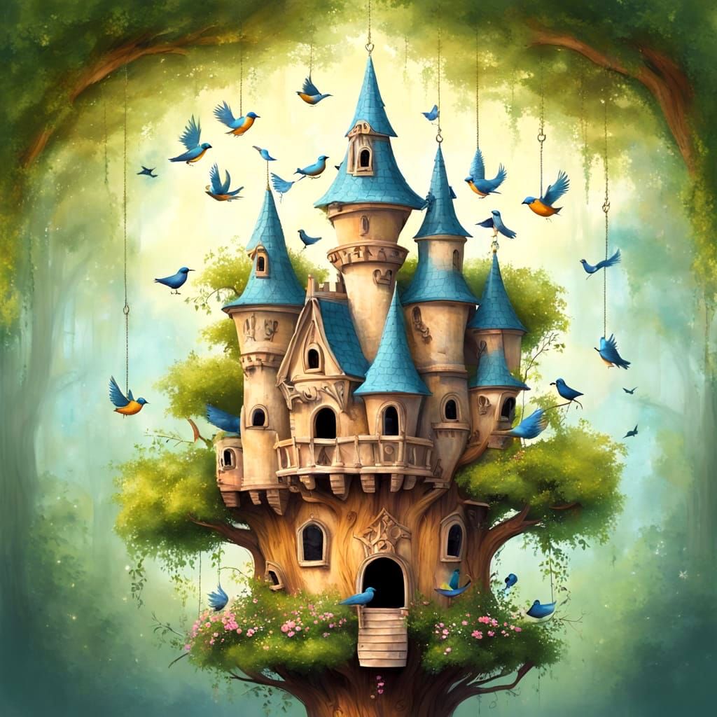 A dreamlike birdhouse - Dreamlike Castle Birdhouse With Baby...