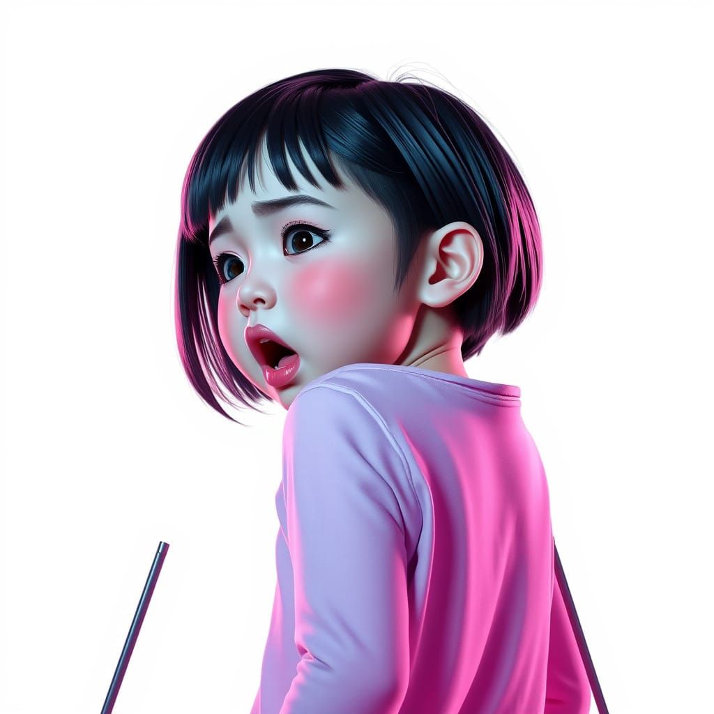 drawing with colored pencils - Fearful Girl Frozen in Time,