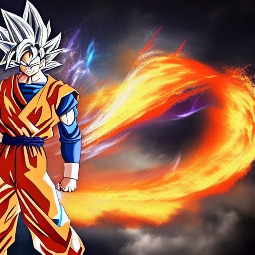 Goku with fire swirling around him - AI Generated Artwork - NightCafe ...