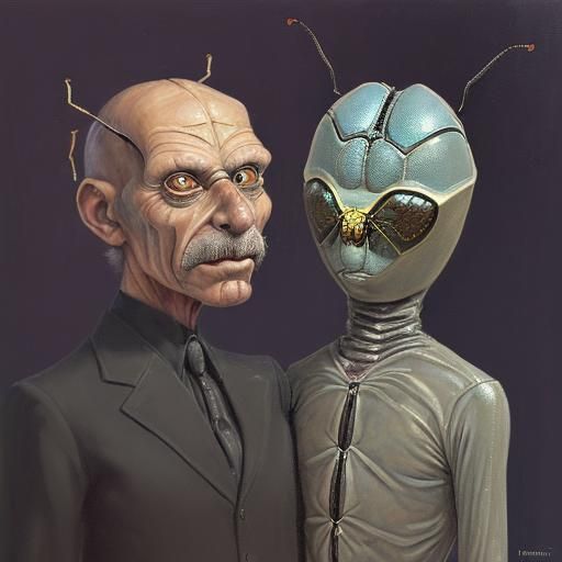 man meeting anthropomorphic bug - AI Generated Artwork - NightCafe Creator