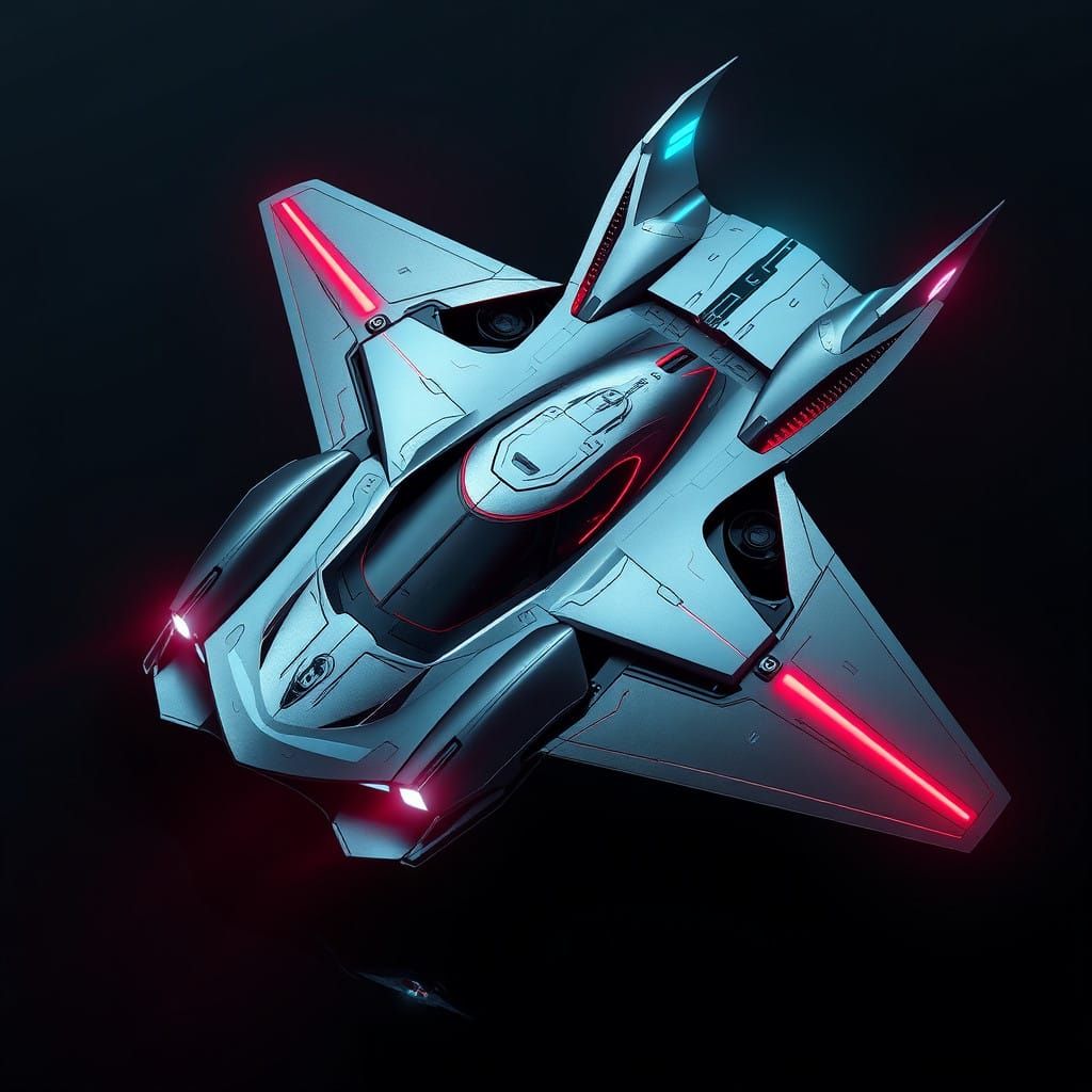 A futuristic, winged spaceship-vehicle with a hybrid design inspired by ...