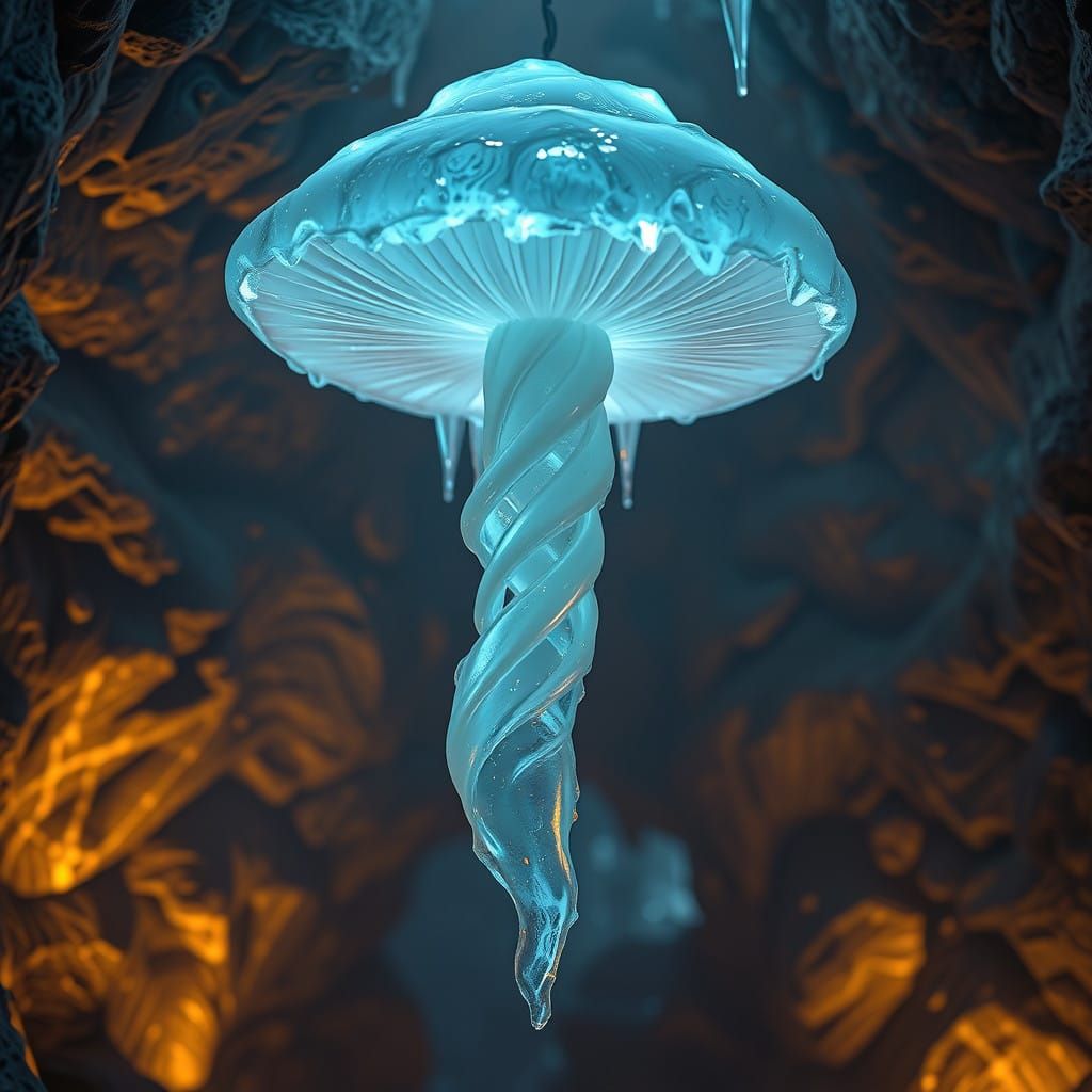 Iridescent Ice Mushroom Stalactite in a Mystical C... - AI Art