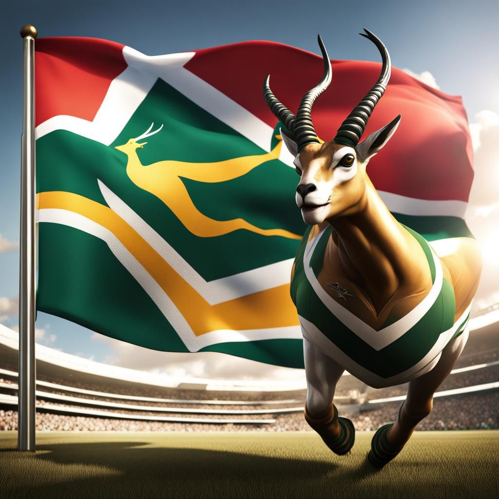 springbok rugby playing on the south african Flag - AI Generated ...