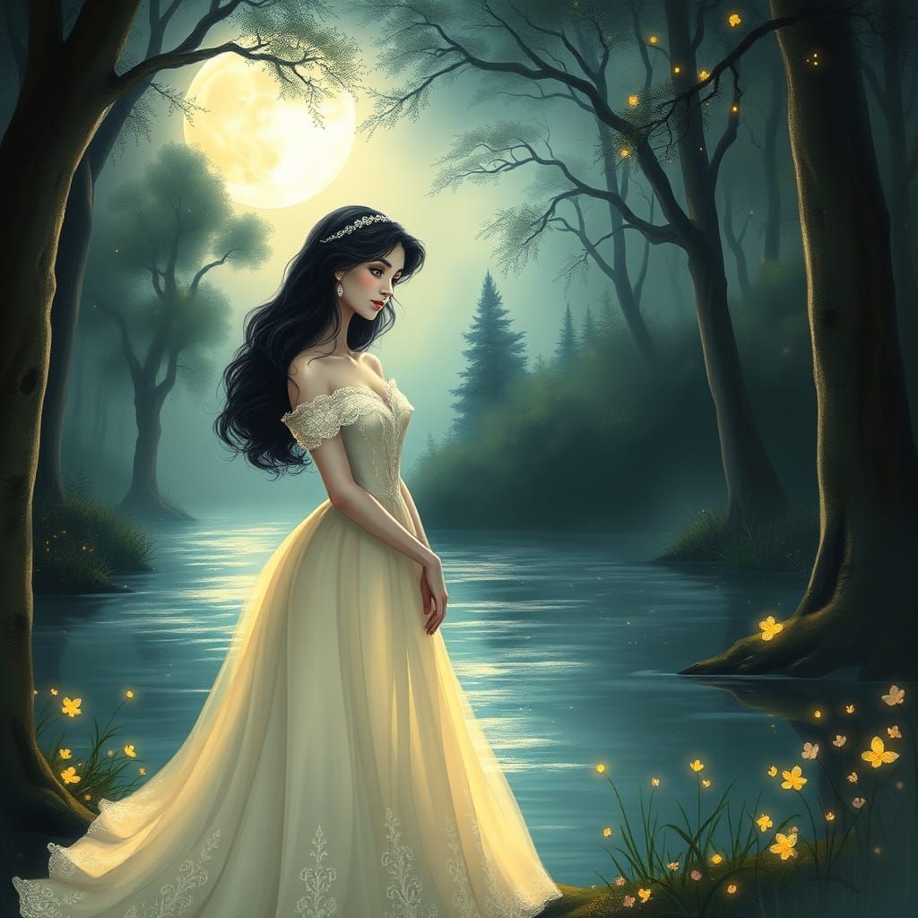 Girl in enchanted forest - Ethereal Maiden in Moonlit Forest...