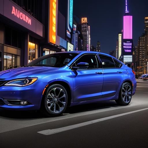 2016 Chrysler 200, neon blue body, neon purple trim, driving down 1st ...