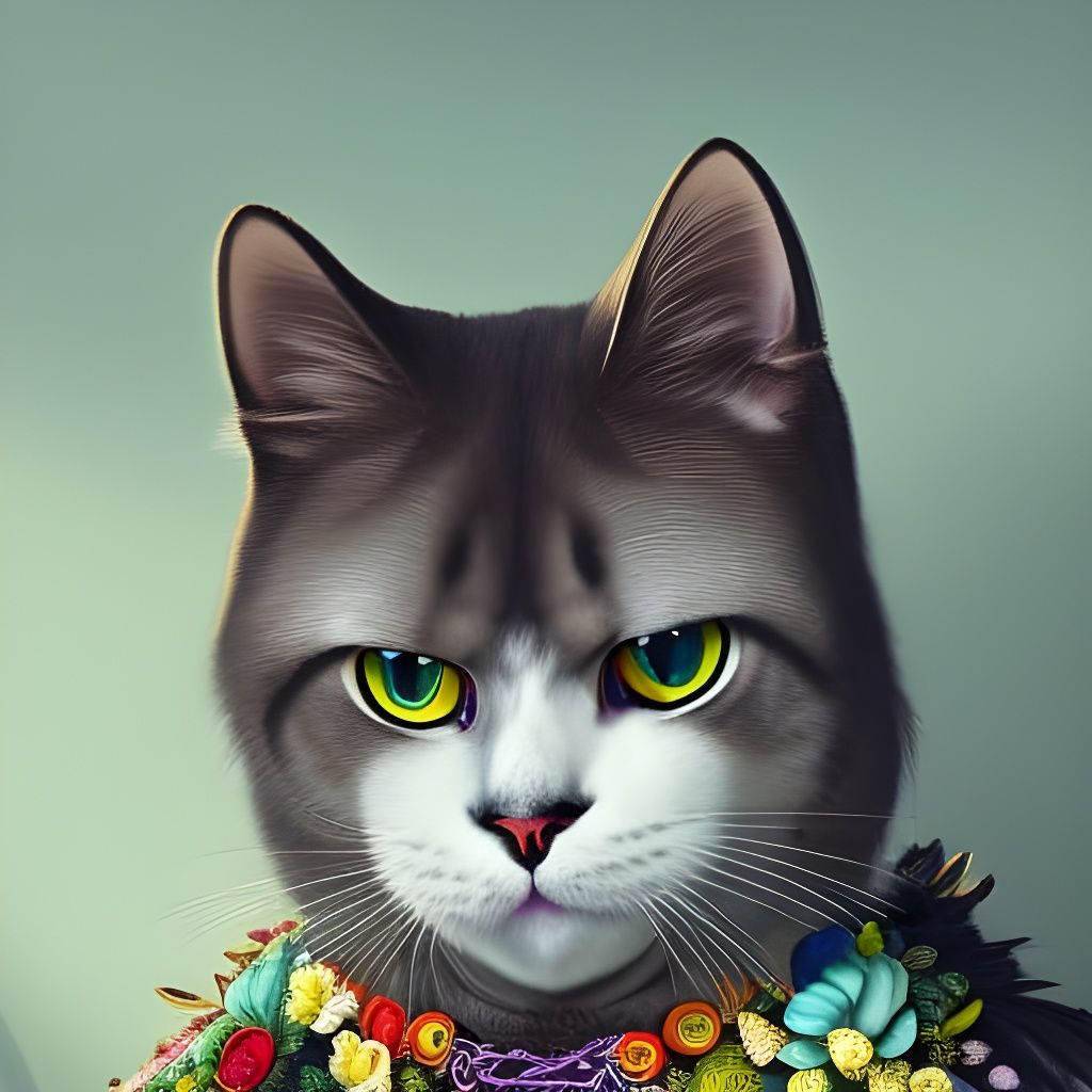 anthropomorphic fluffy cat wearing Victorian dress, big blue bright ...