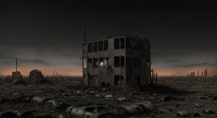 (dead empty lifeless post-apocalyptic wasteland / black sky / no lights ...