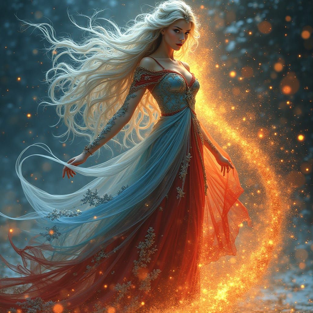 Goddess of ice and fire - Ethereal Art Nouveau Goddess of Wi...