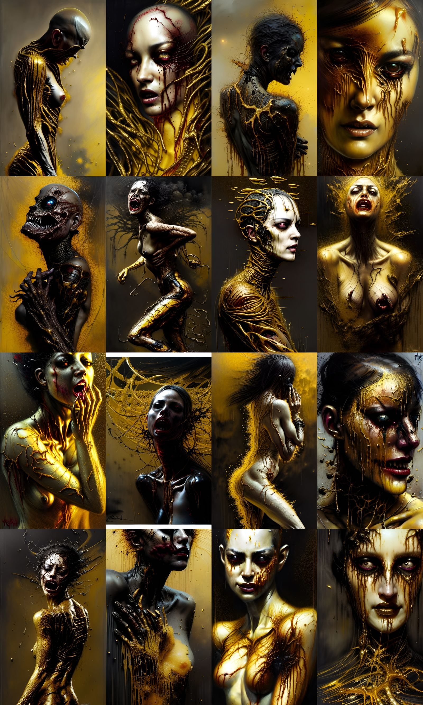 Screaming flesh nightmare wraith, black and gold, 8k hyperdetailed, higly intricate ...