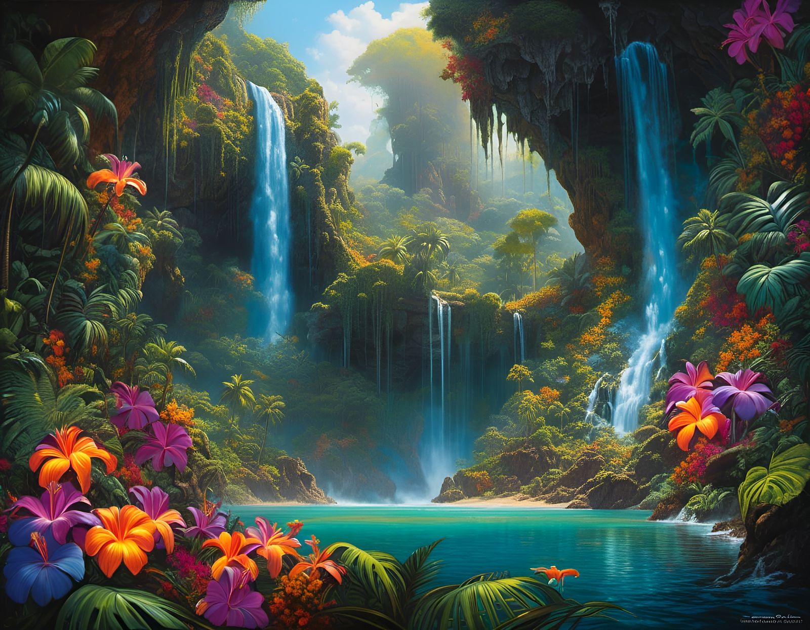 Tropical Waterfalls - AI Generated Artwork - NightCafe Creator