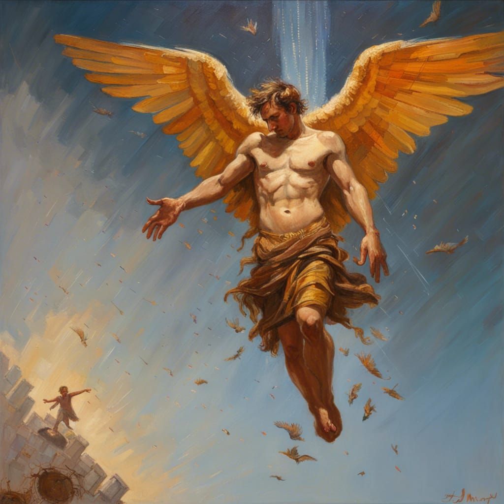 Icarus Fall - Icarus's Fall: An Oil Painting Depiction